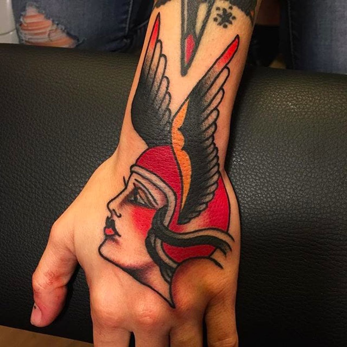 Tattoo uploaded by rcallejatattoo • Girl head with a winged helmet ...