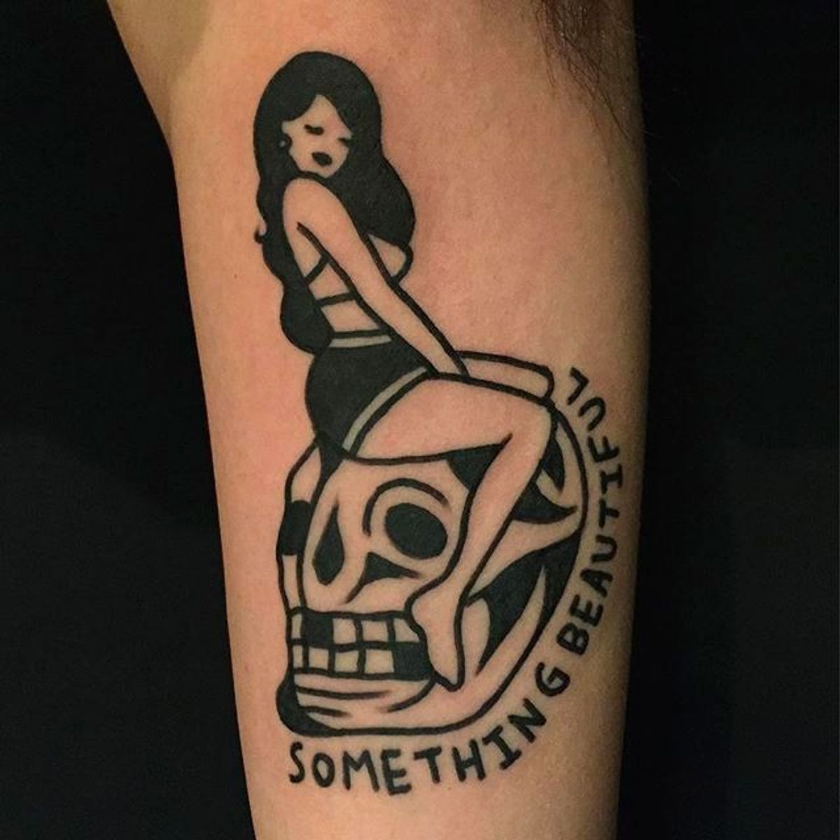 Tattoo Uploaded By Minerva • Pinup Girl On Skull Tattoo By Nini Black