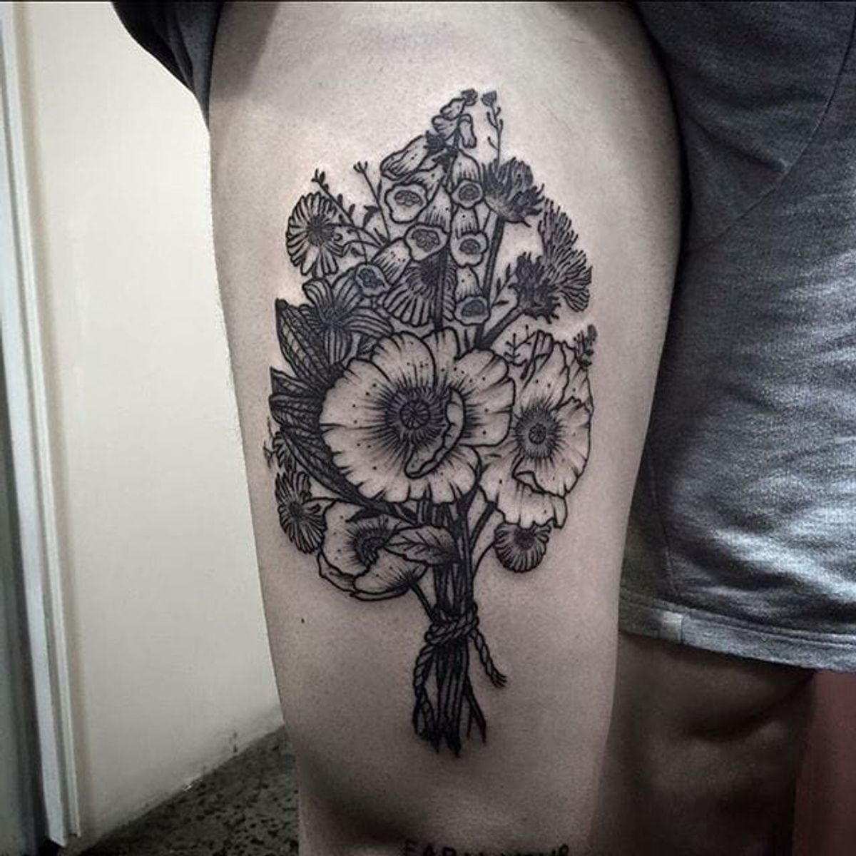 Tattoo uploaded by Stacie Mayer • Linework bouquet tattoo by @olliet2 ...