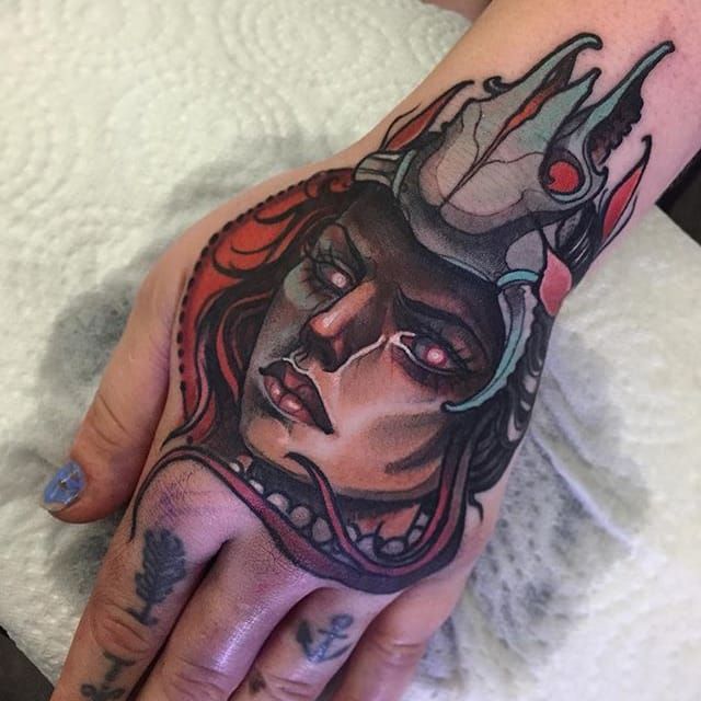 Neo Traditional Girl Face Tattoo