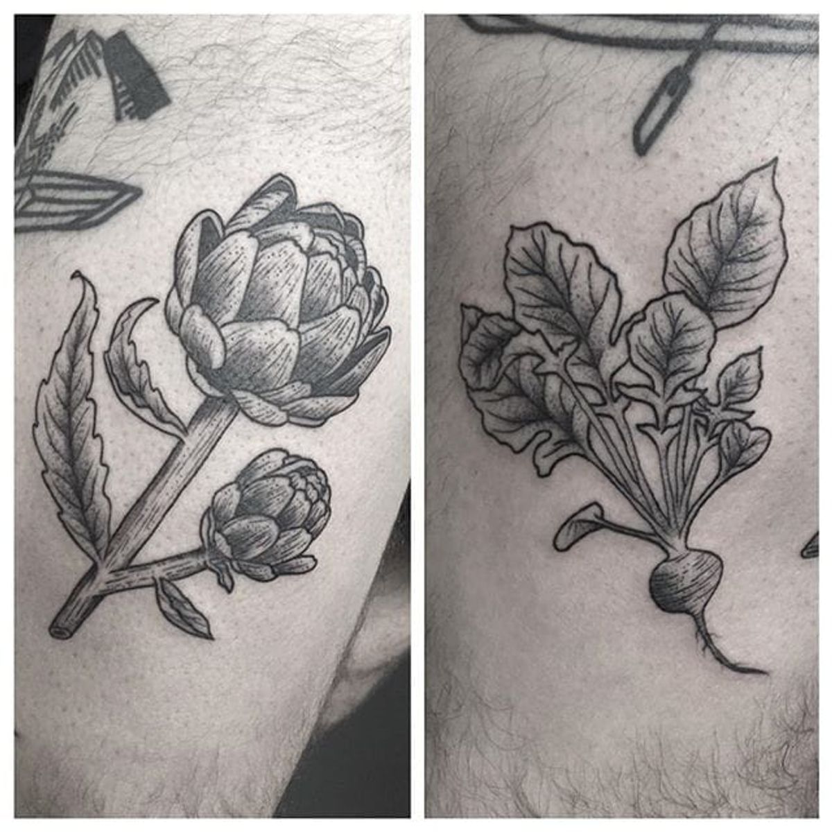 Tattoo uploaded by Stacie Mayer • Blackwork artichoke and radish tattoo ...