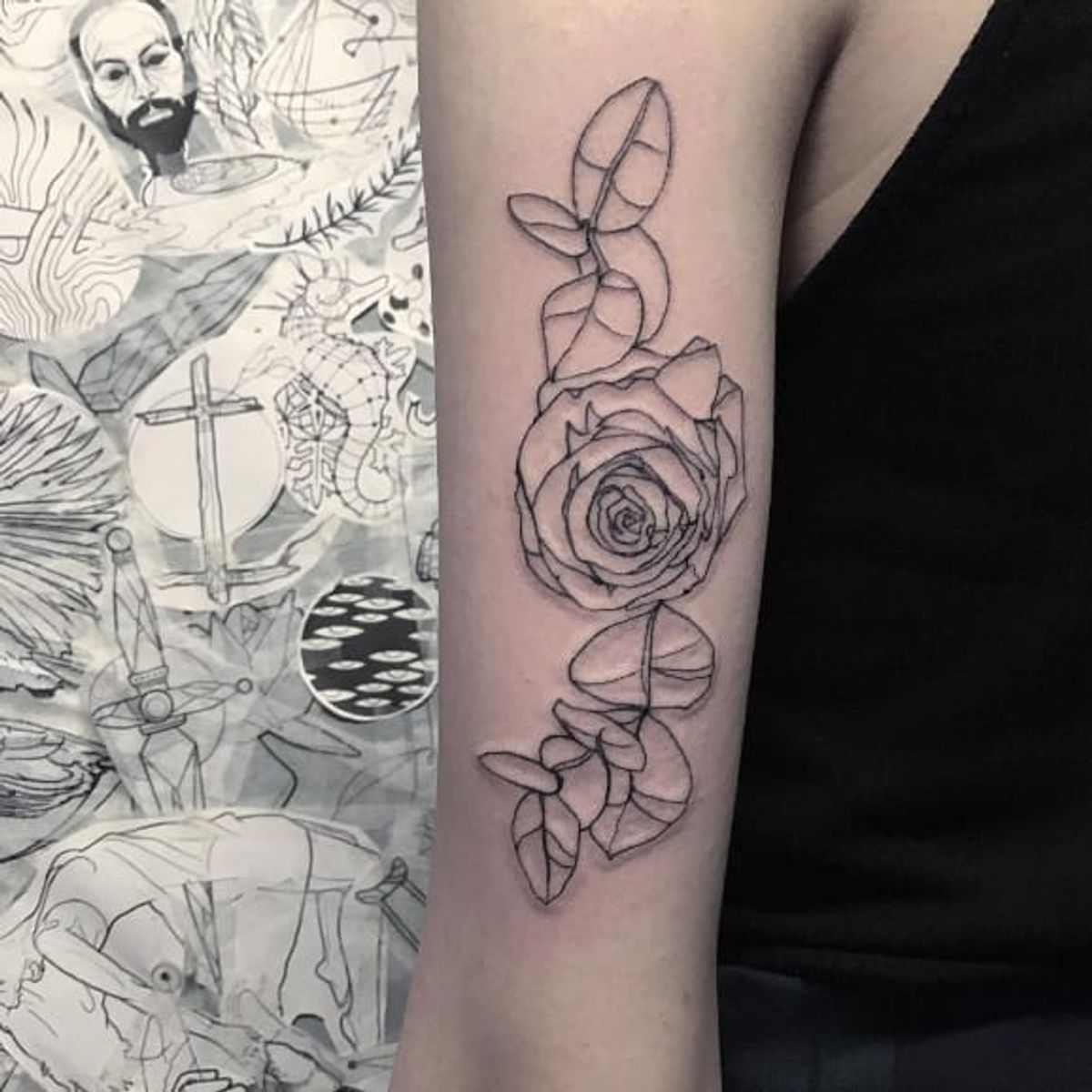 Tattoo uploaded by Rebecca • Linework roses tattoo by Pablo Puentes # ...