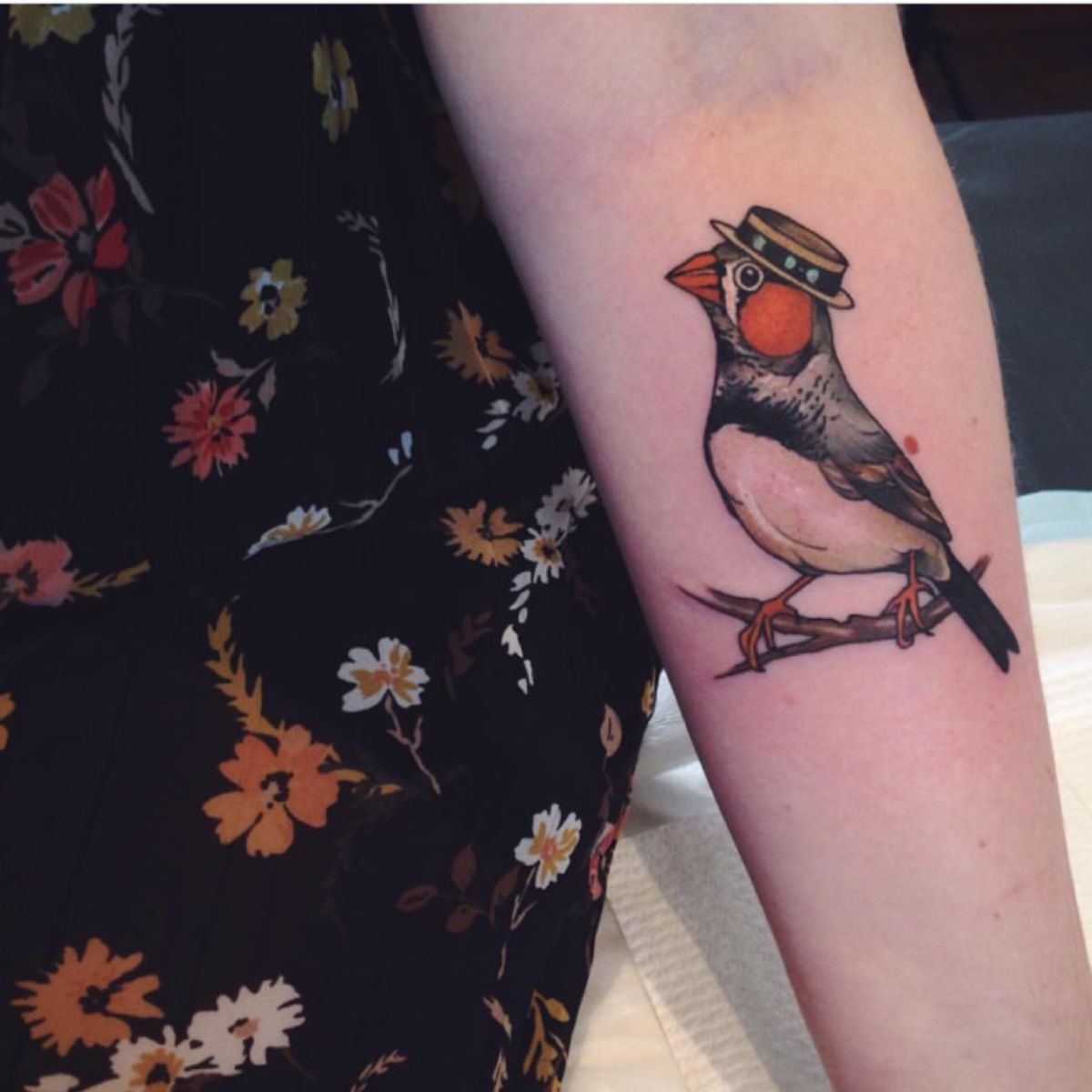 Tattoo uploaded by Bianca • Cute little zebra finch with a tiny hat by ...