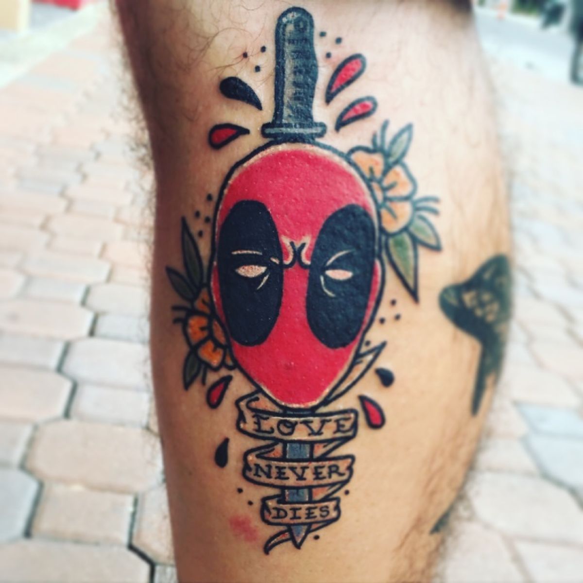 Tattoo uploaded by Jason • Awesome traditional Deadpool tattoo my good ...