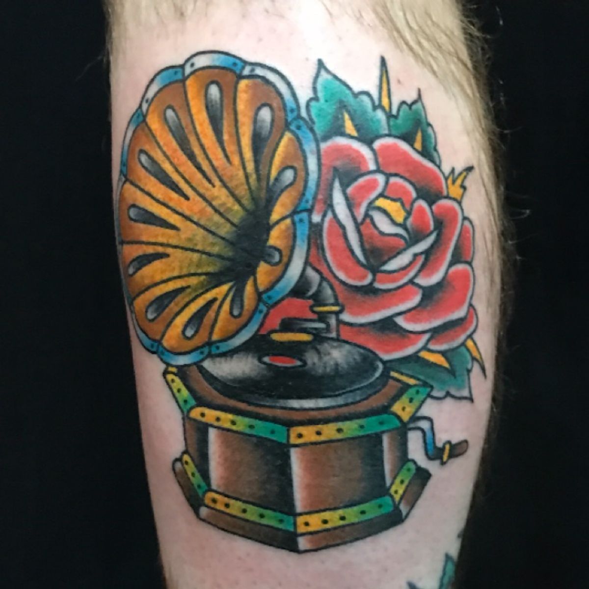 Tattoo uploaded by Anthony • Old school phonograph and rose # ...