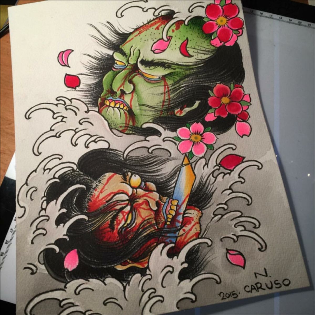 Tattoo uploaded by Nick Caruso • Namakubi -watercolor and sumi on paper ...
