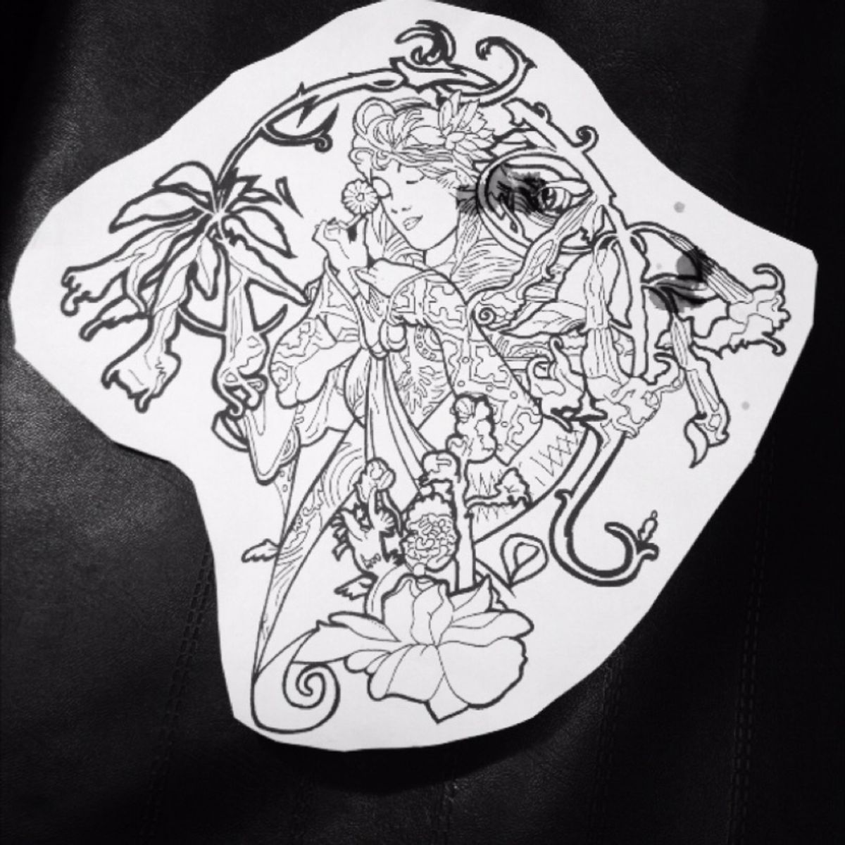 Tattoo uploaded by Marie C • Stencil for my back piece. Alphonse mucha ...
