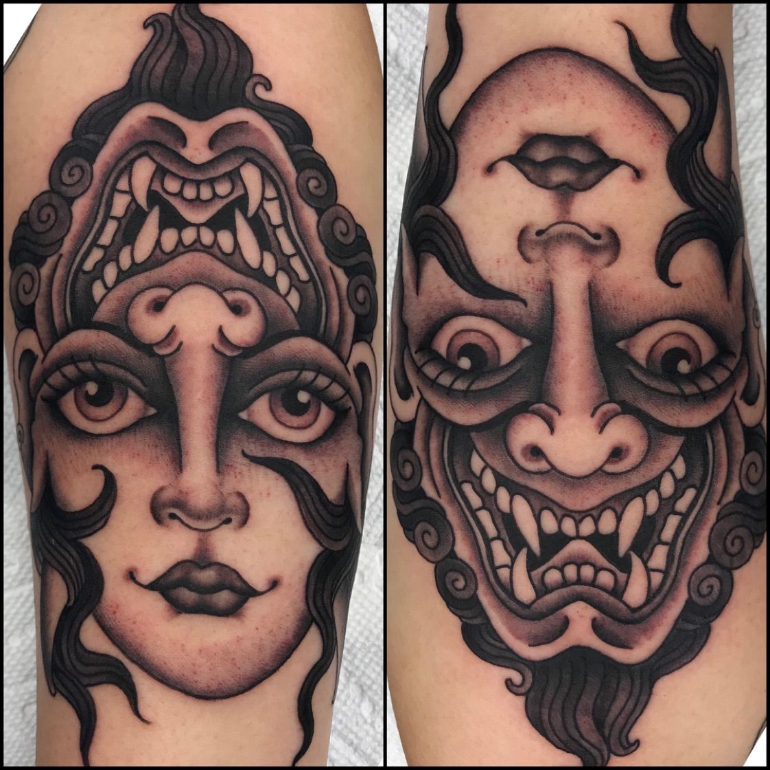 Two Face Mask Tattoo