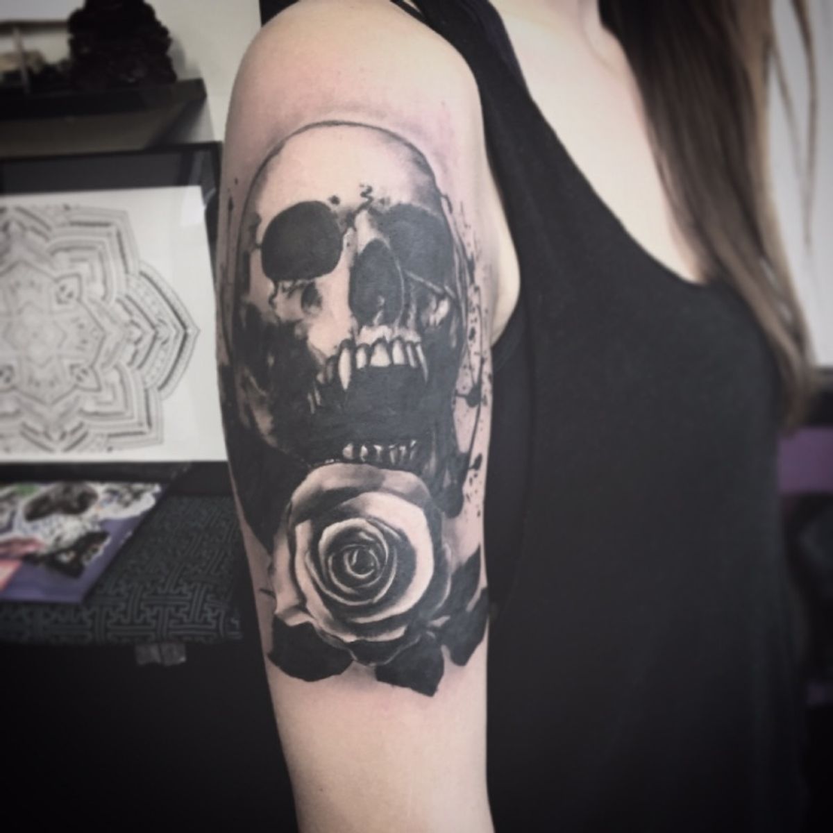 Tattoo uploaded by math • #vampire #skull and #rose tattoo i have done ...