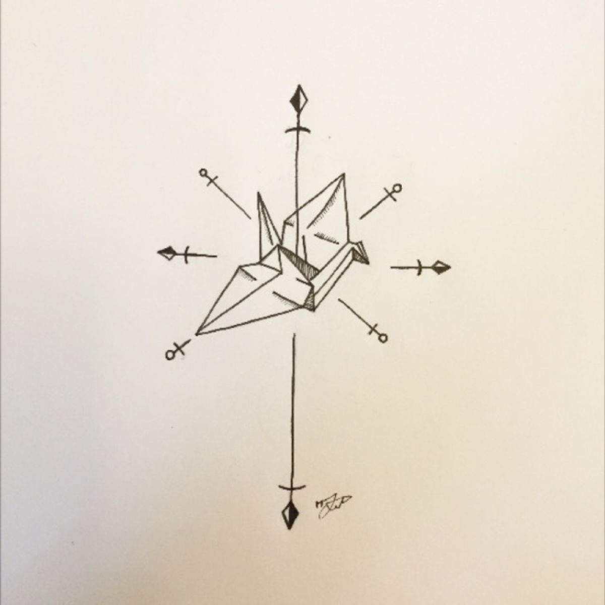 Tattoo uploaded by Nick • “Crane compass” #minimalistic #compass # ...