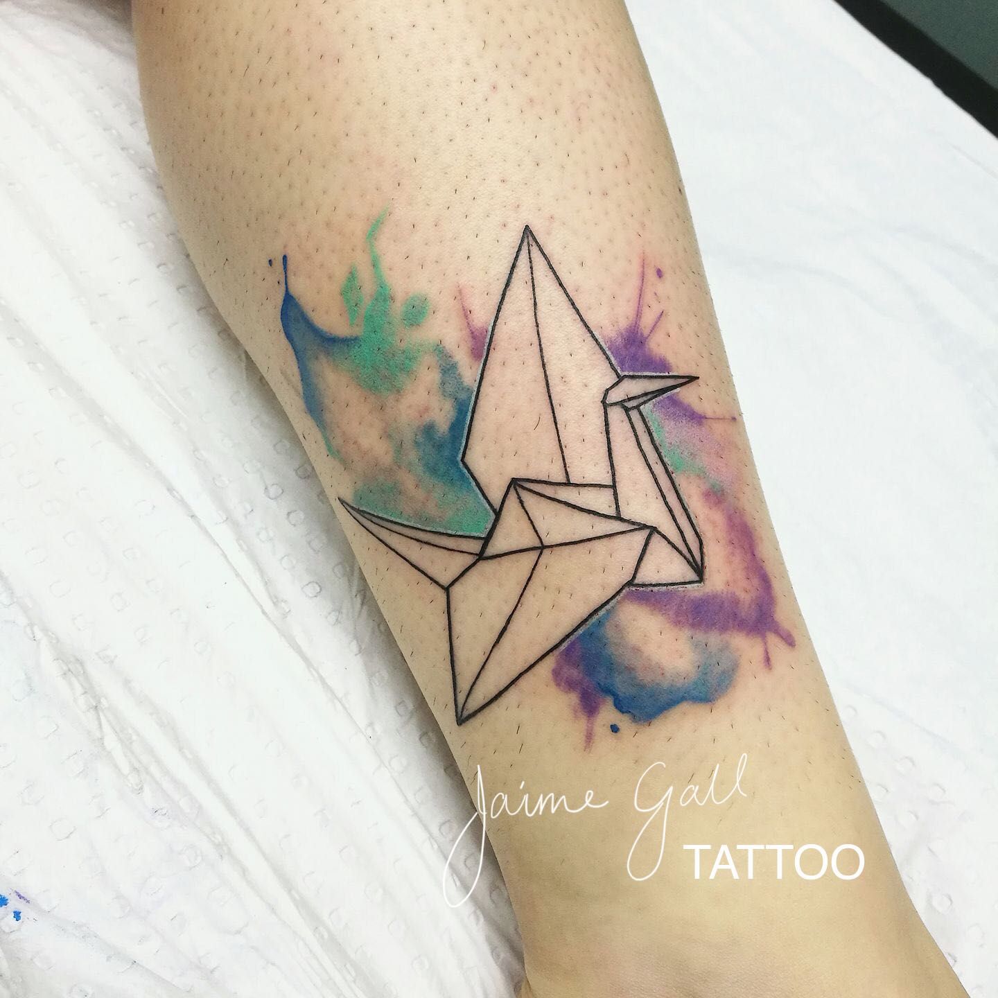 Origami Crane Watercolor Tattoo